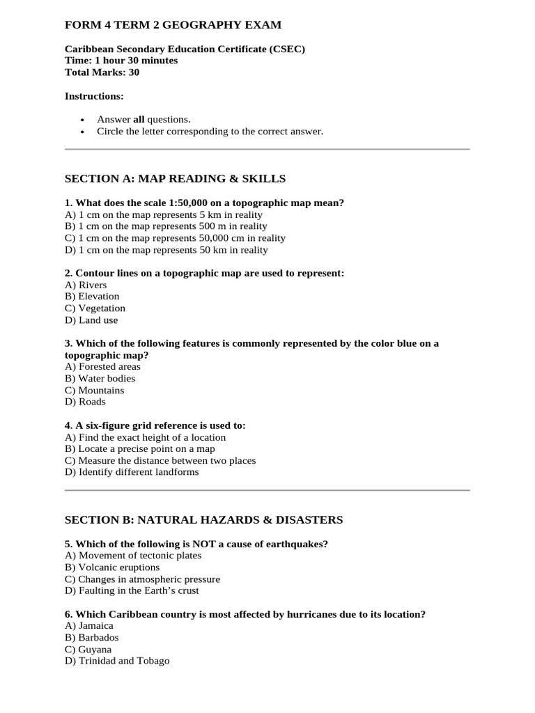 Form 4 Term 2 Geography Exam (Home) | PDF | Habitat Destruction | Rain
