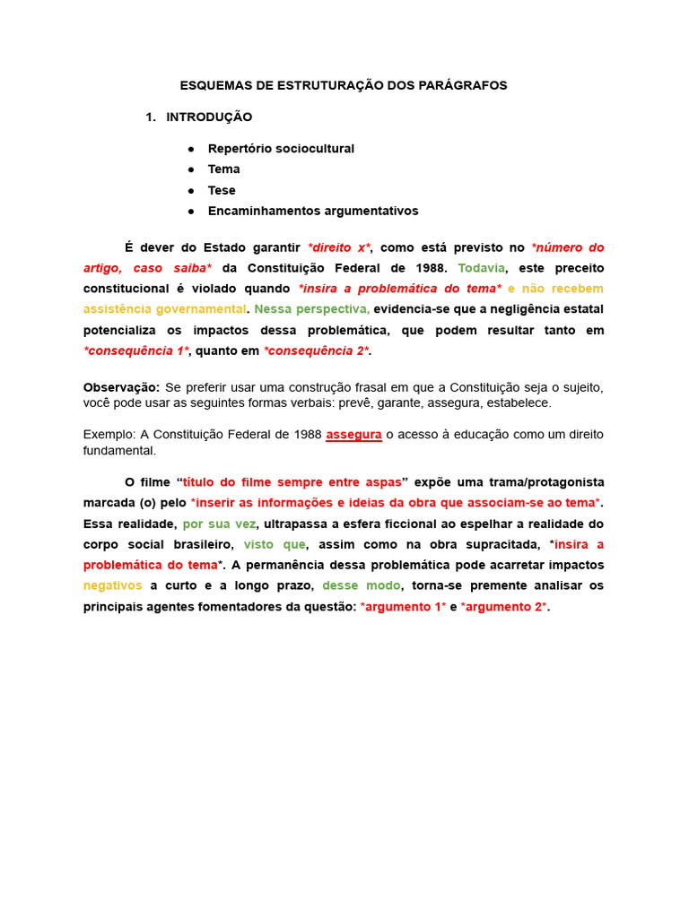 Estruturação de Parágrafos para Redação | PDF | Constituição | Estado