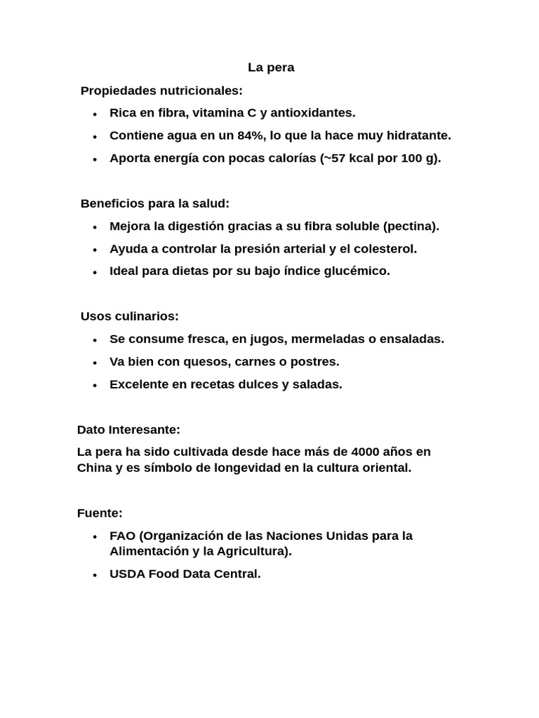 Beneficios y usos de la pera | PDF