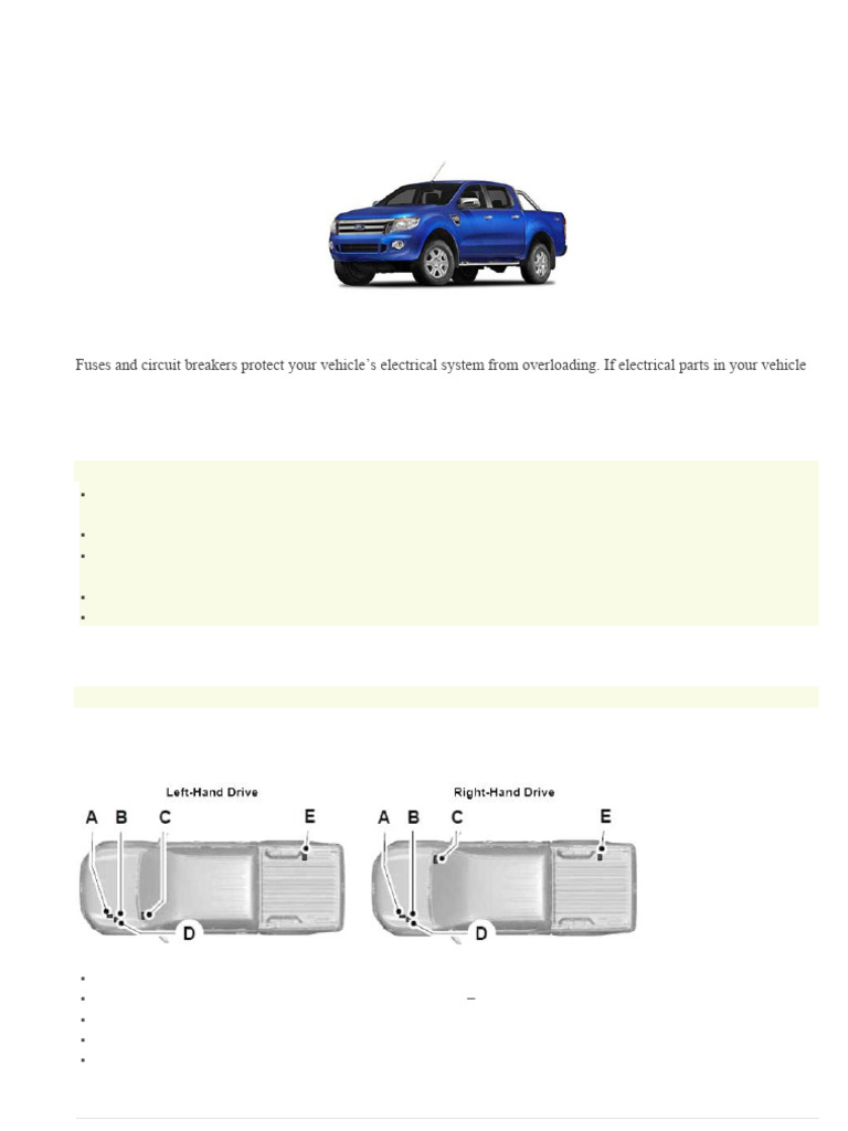 Fuses Ford Ranger T6 2011-2015 | PDF | Fuse (Electrical) | Carburetor
