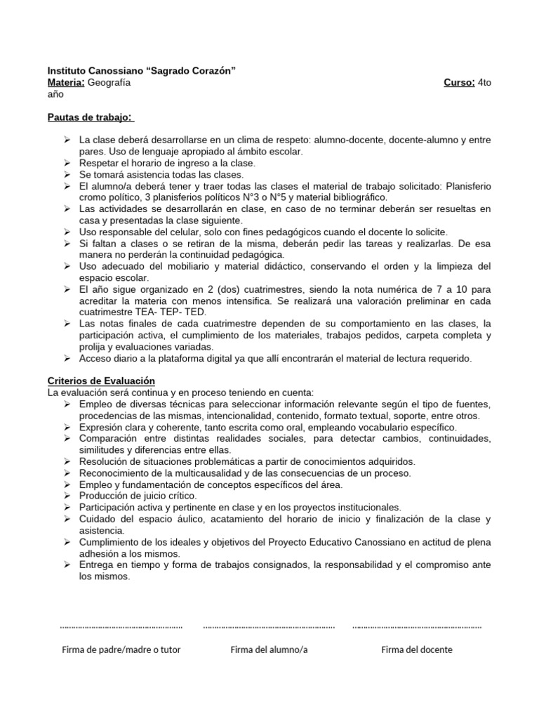 Pautas de Trabajo y Criterios de Evaluaciã N GeografÃ A 4to Aã o 2 | PDF | Comunicación humana ...
