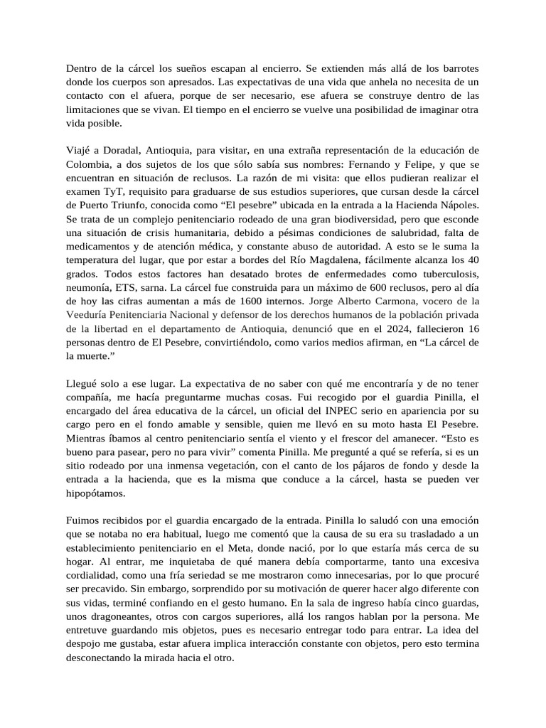 Los Sueños Escapan Al Encierro. Crónica - Alejandro Arroyave | PDF | Prisión