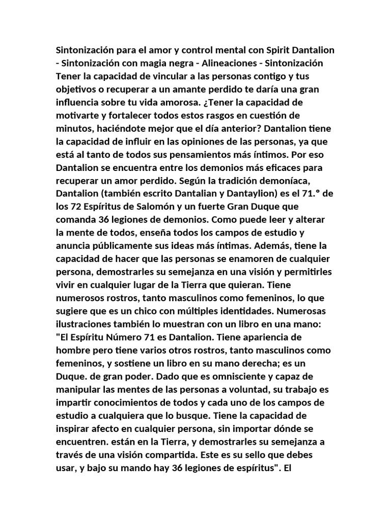 Sintonización para El Amor y Control Mental Con Spirit Dantalion | PDF ...