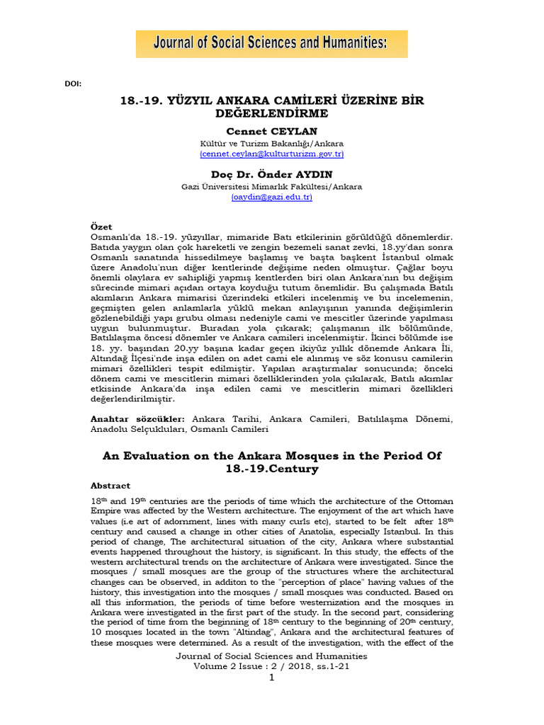 Ve 1.9.yy Ankara Camileri Üzerine Bir Değerlendirme-Cennet Ceylan | PDF