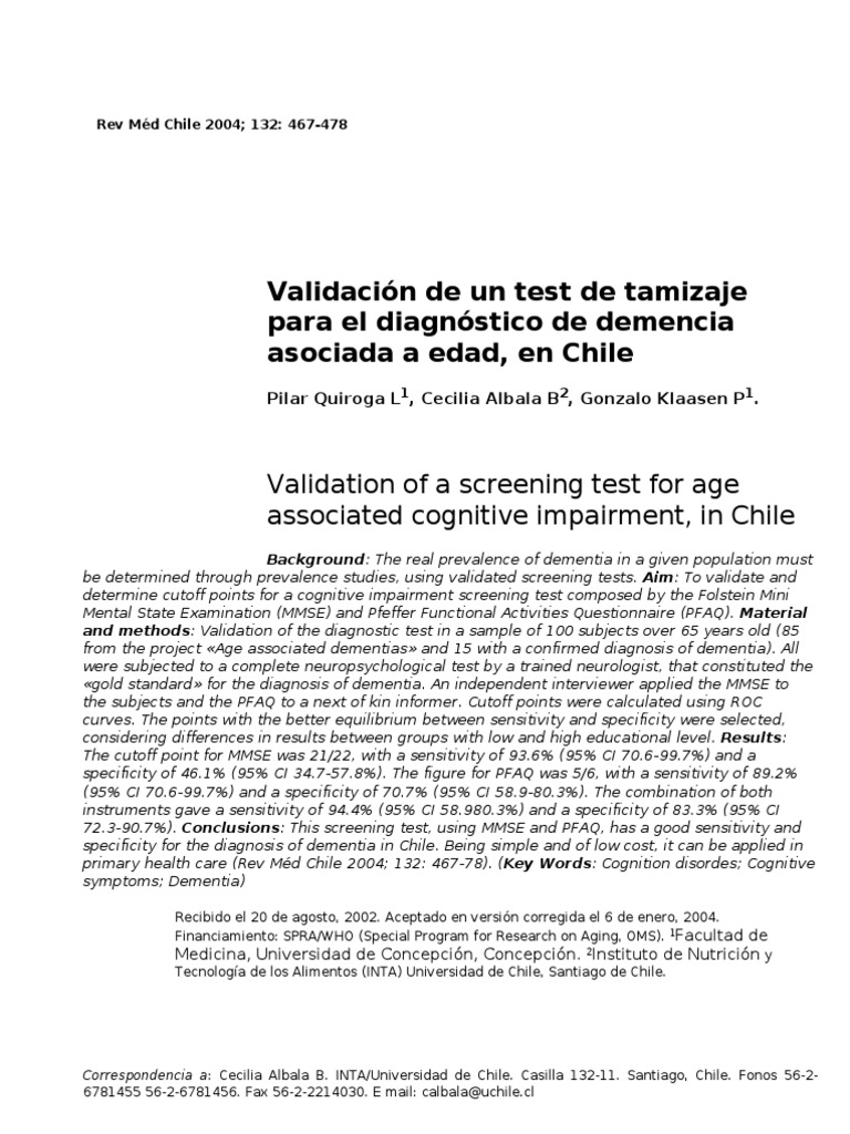 Validation of a Screening Test for Age-Associated Cognitive Impairment ...