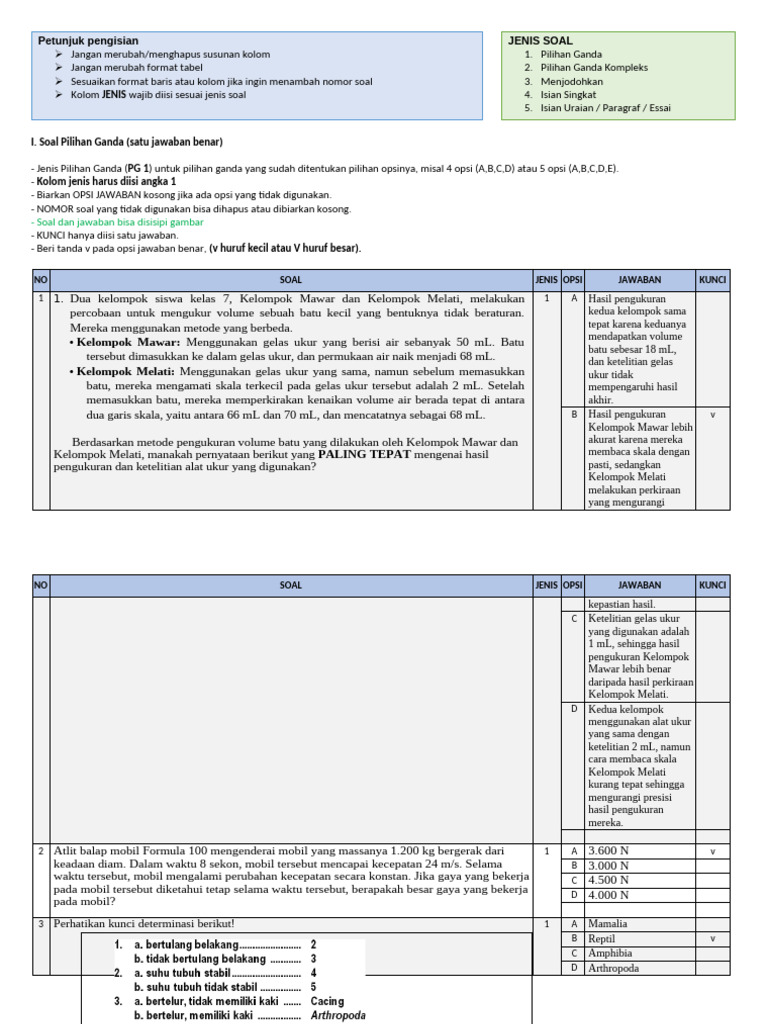 Template Soal Ilmu Pengetahuan Alam IPA | PDF