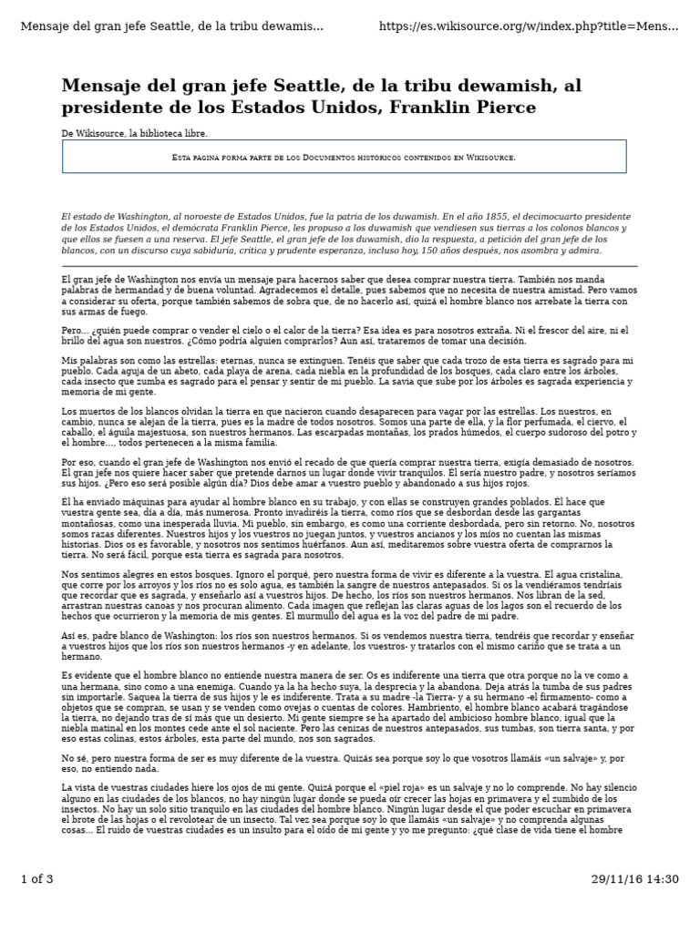 Mensaje Del Gran Jefe Seattle | PDF