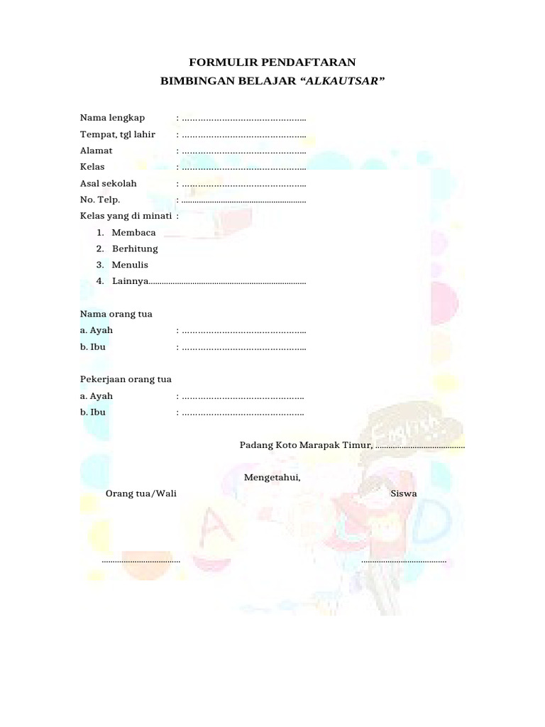 Formulir Bimbel Alkautsar | PDF