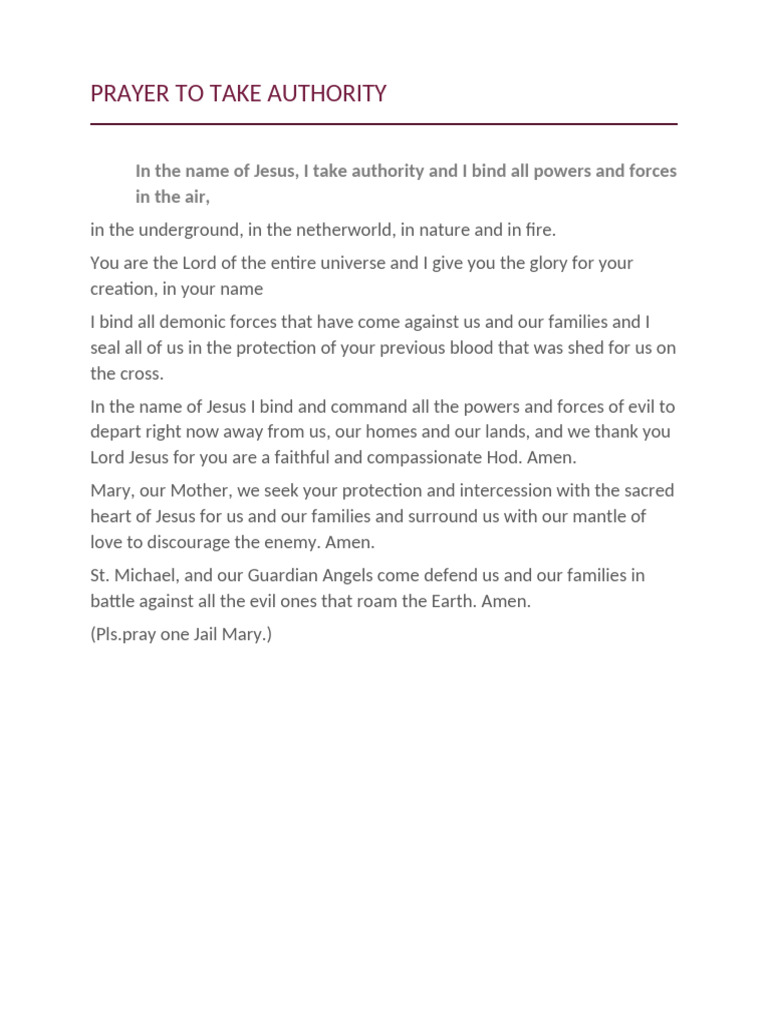 Prayer for Authority Over Evil | PDF
