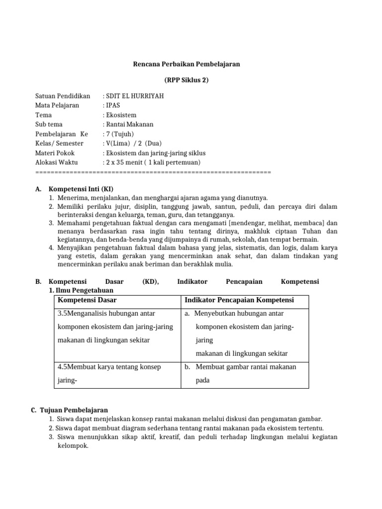 RPP PTK Kelas5 RantaiMakanan Resmi | PDF