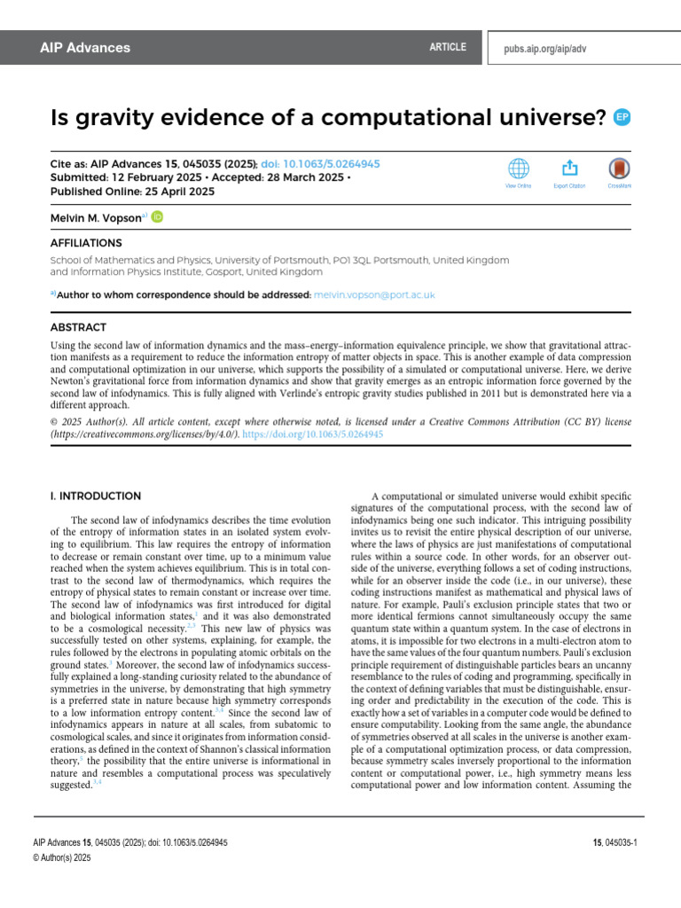 Gravity as Evidence of Computational Universe | PDF | Force | Entropy