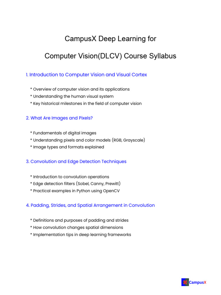 CampusX (D.L) Course Syllabus | PDF | Deep Learning | Computer Vision