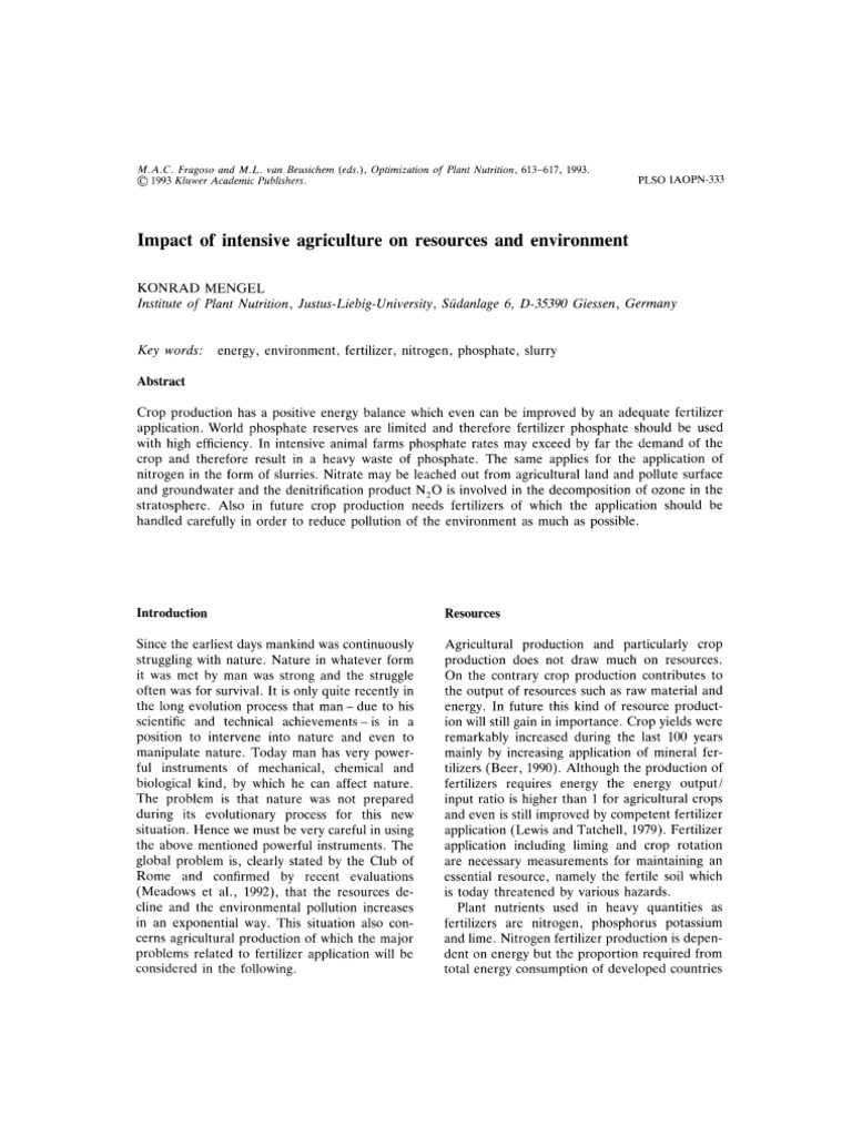 Impact of Intensive Agriculture on Environment | PDF | Fertilizer | Soil