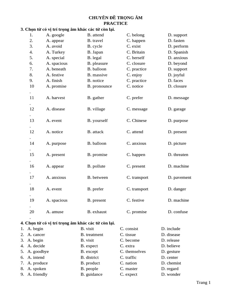 2 Syllabe Words Stress Pattern Worksheet | PDF