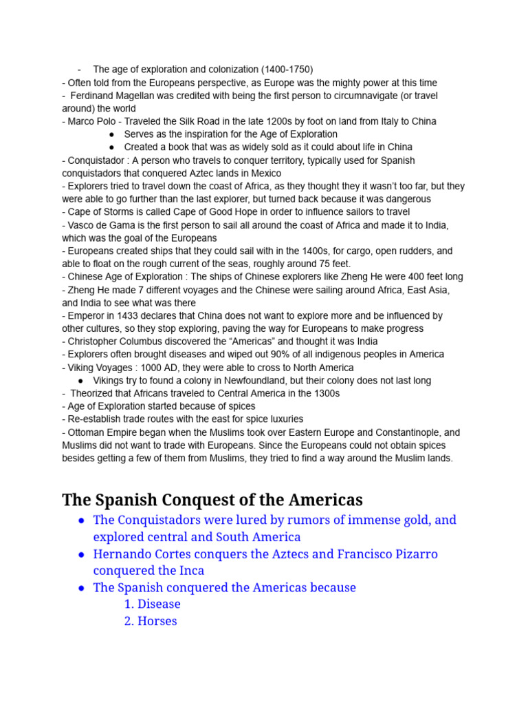 Age of Exploration Notes | PDF | Age Of Discovery | Hernán Cortés