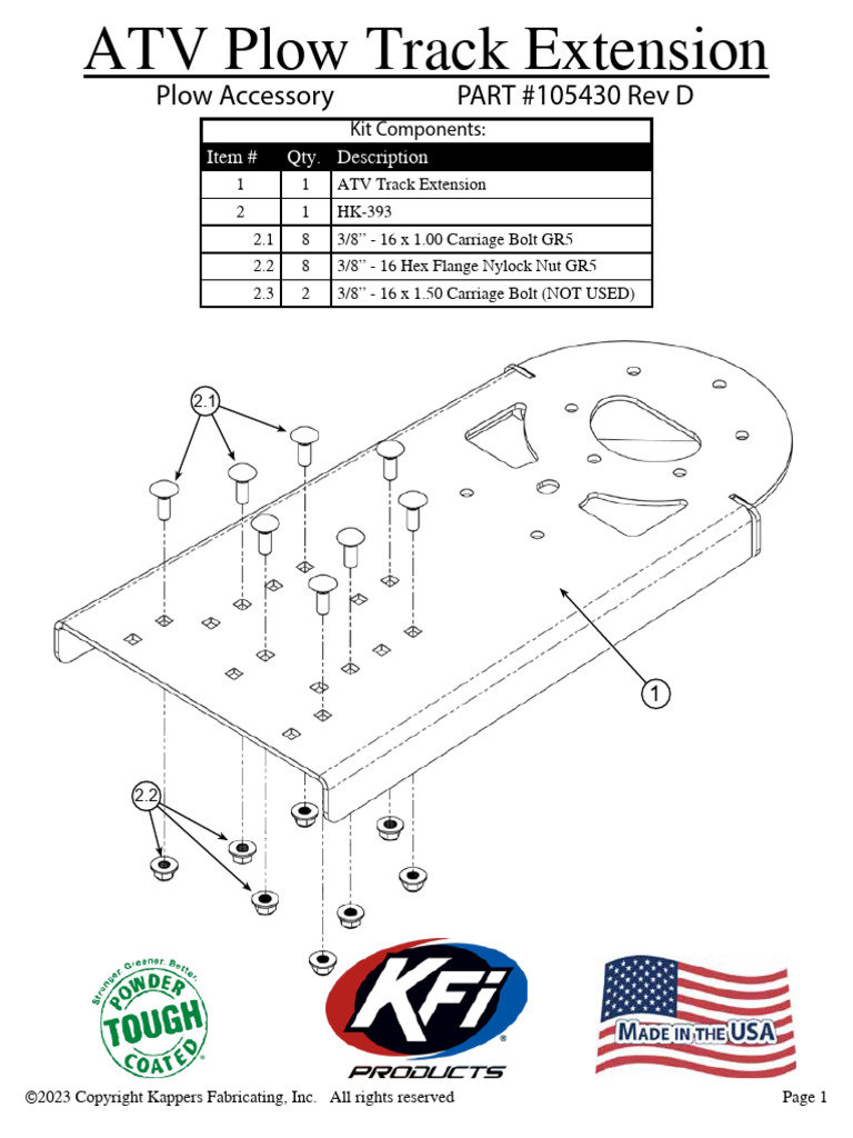 ATV Plow Track Extension M105430 - Small | PDF | Screw | Metalworking