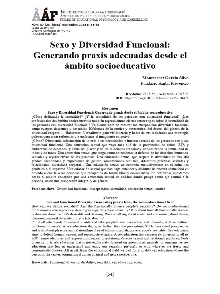 +ARTÍCULO Bis+Sexo+y+Diversidad+Funcional | PDF | La sexualidad humana | Invalidez