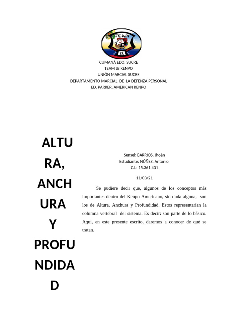 Kenpo Altura, Anchura y Profundidad | PDF
