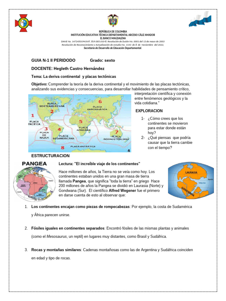 Guia n2 Deriva Continental Grado 6 | PDF | Continente | Placas tectónicas