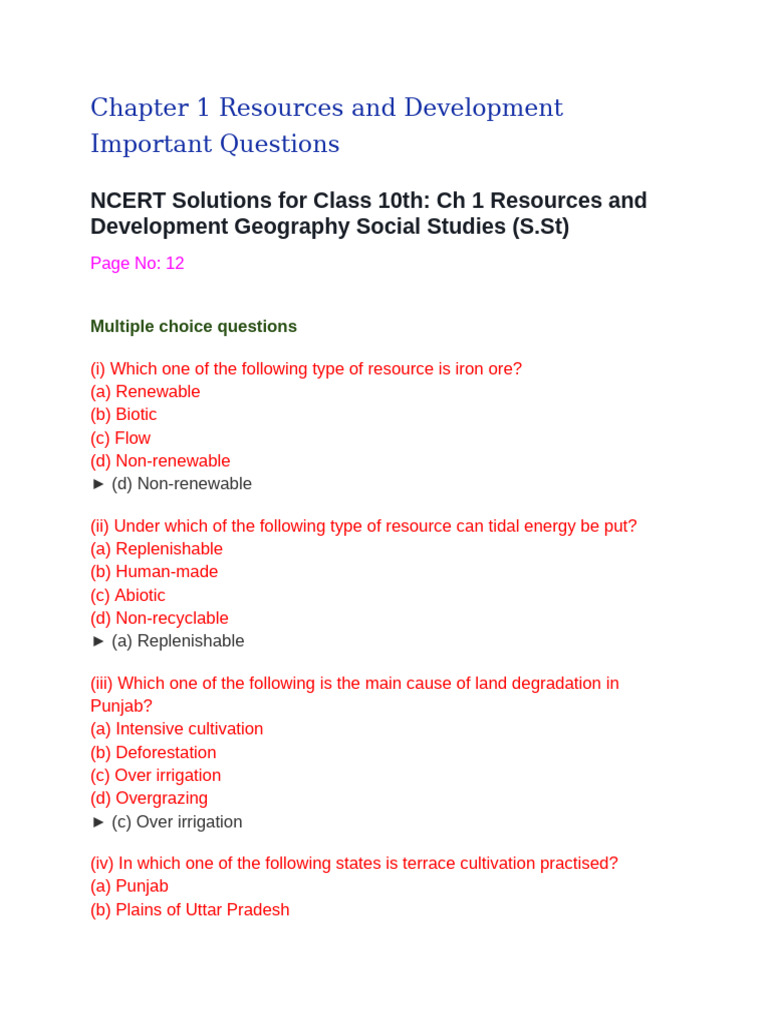 Class 10 Geography: Resources & Development | PDF | Soil | Sustainability