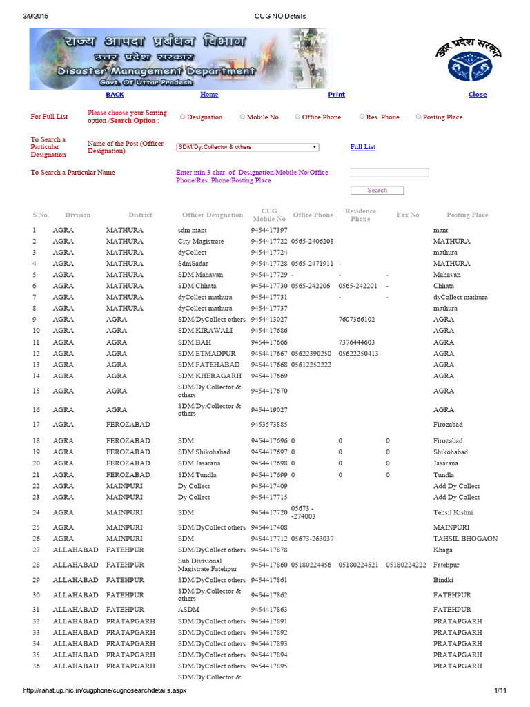 SDM Contact Numbers in Uttar Pradesh | PDF