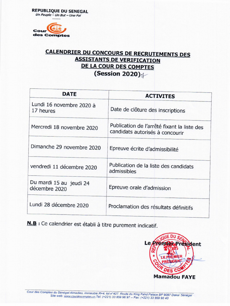 Calendrier Concours Session 2020 | PDF