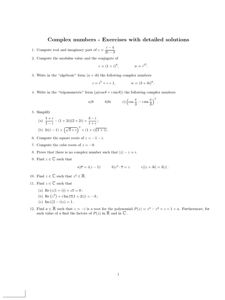 Complex Numbers Exercises | PDF | Complex Number | Complex Analysis