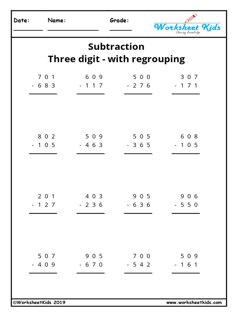 Subtraction 3 Digit Regrouping 6 Zero | PDF