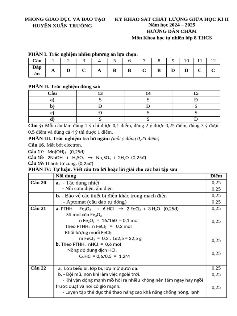 8 - KHTN - Đáp Án - Xuân Tiến - Gkii | PDF