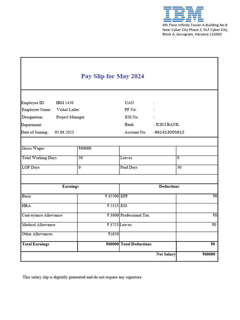 IBM Salary Slip - May 2024 | PDF