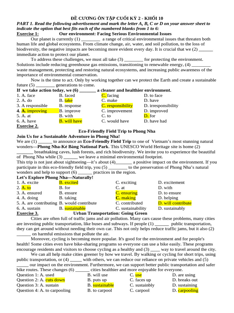 Đề Cương Ôn Tập Ck2-Khối 10 | PDF | Sustainability | Environmental ...