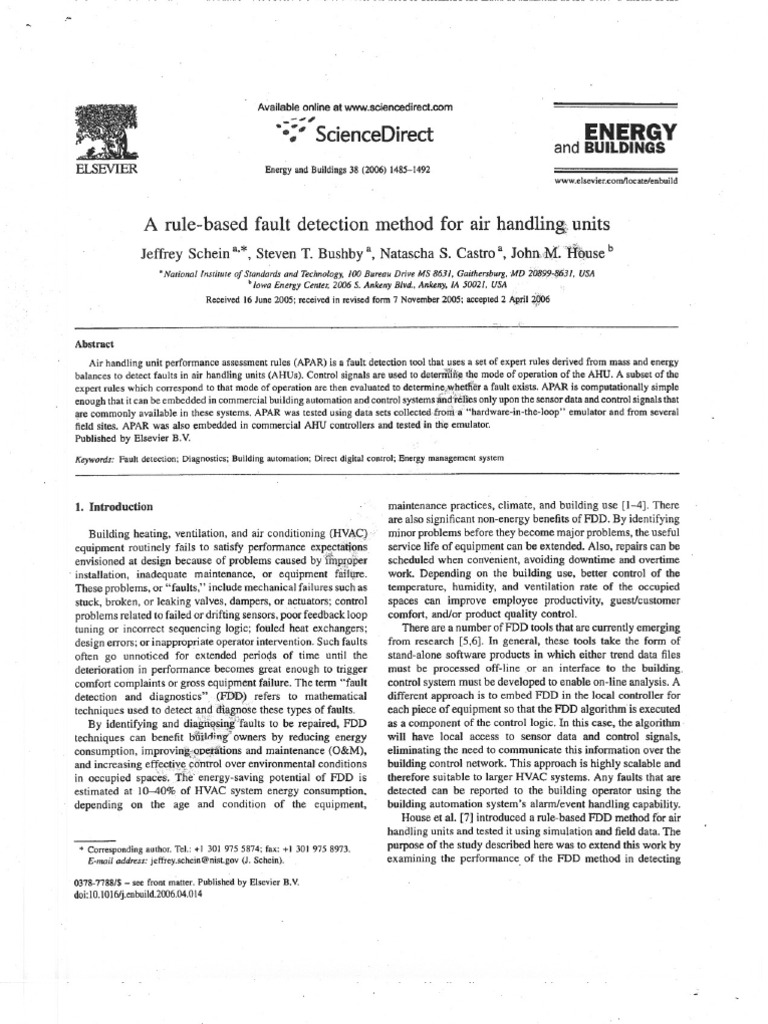 Rule-Based Fault Detection Method For Air Handling Units | Download ...