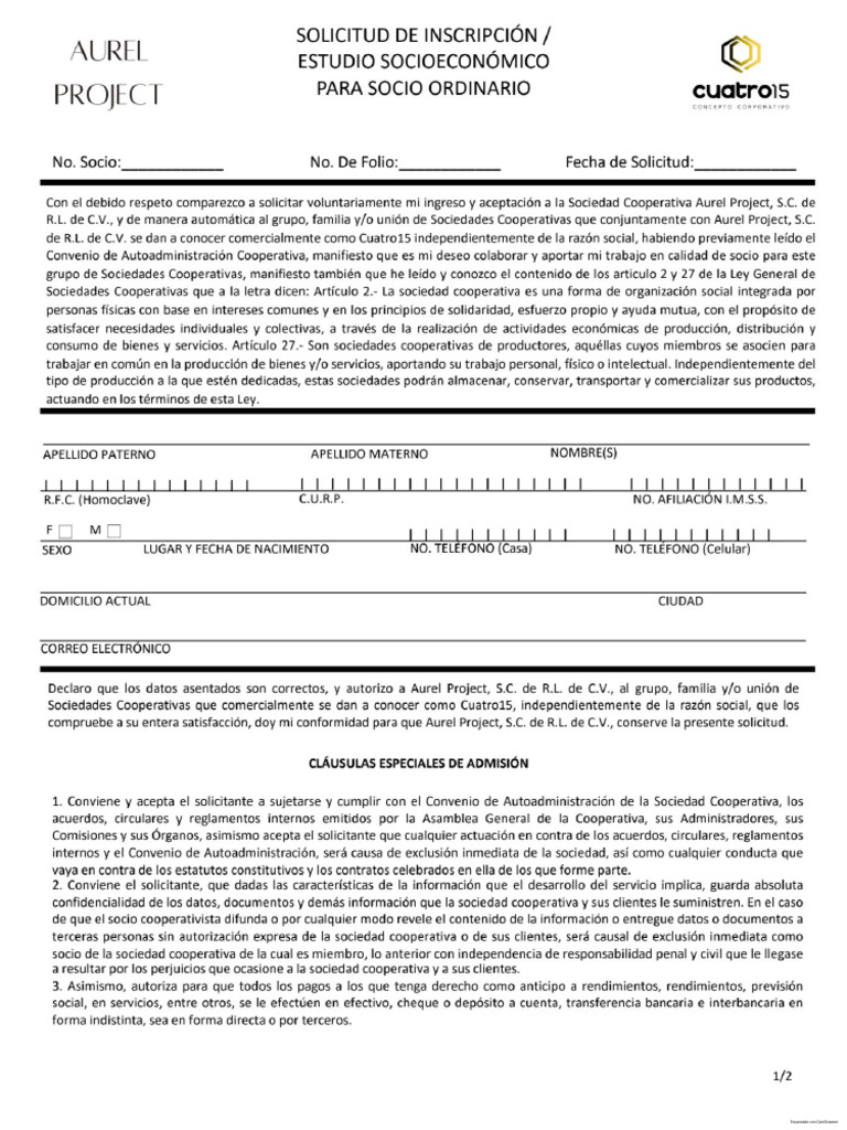 Solicitudes de Ingreso Aurel 2024 | PDF