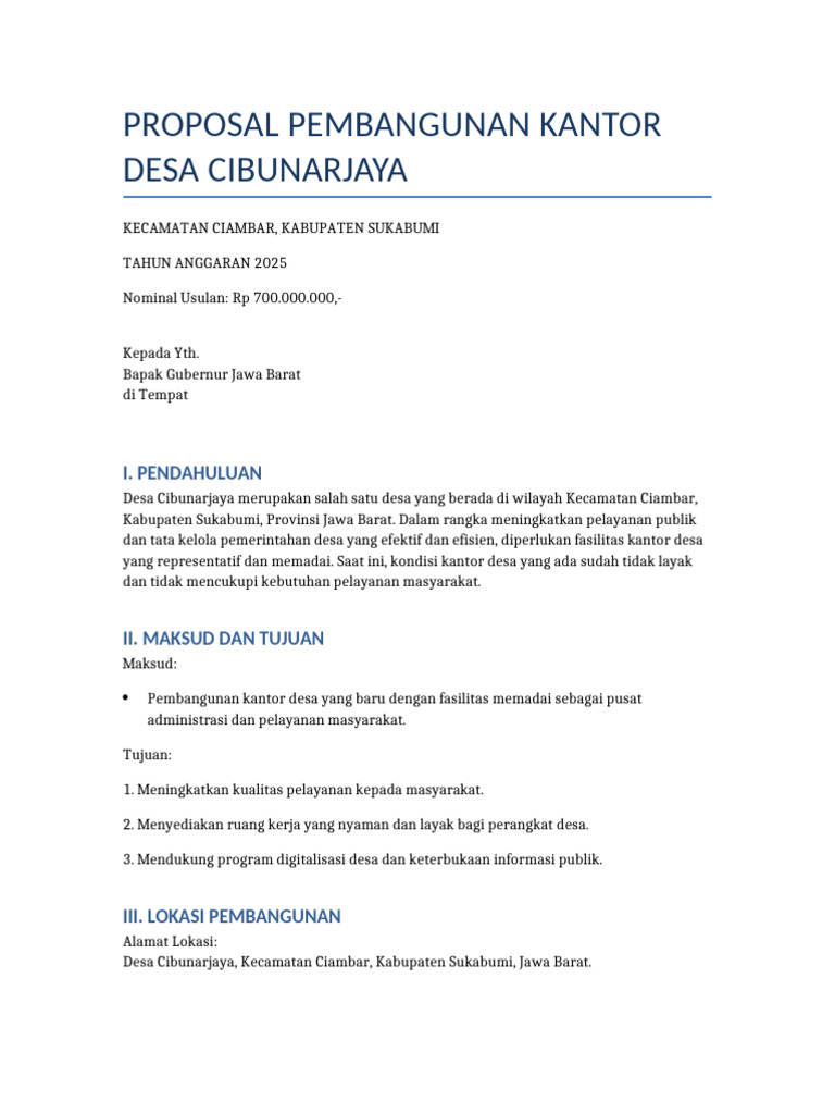Proposal Pembangunan Kantor Desa Cibunarjaya | PDF