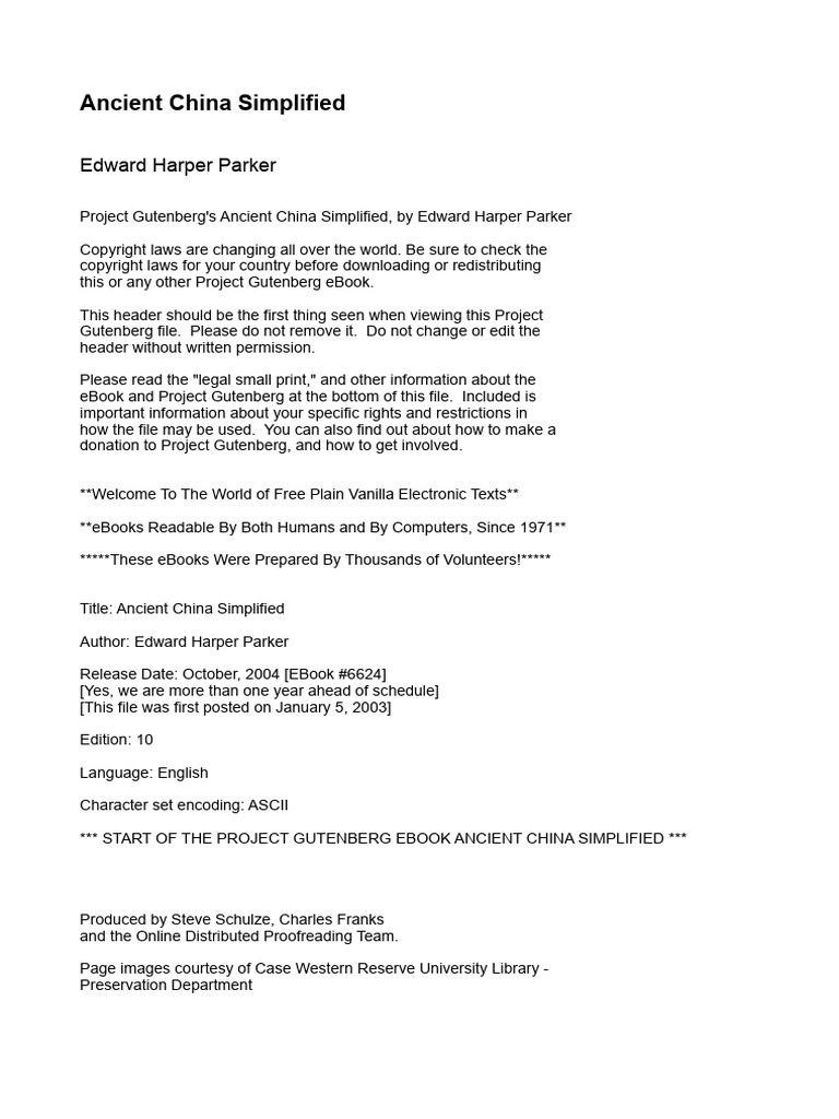 Ancient China Simplified | PDF | Project Gutenberg | Emperor Of China