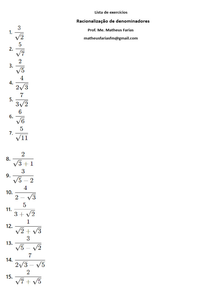 Lista de Exercícios 3 Ano Math | PDF