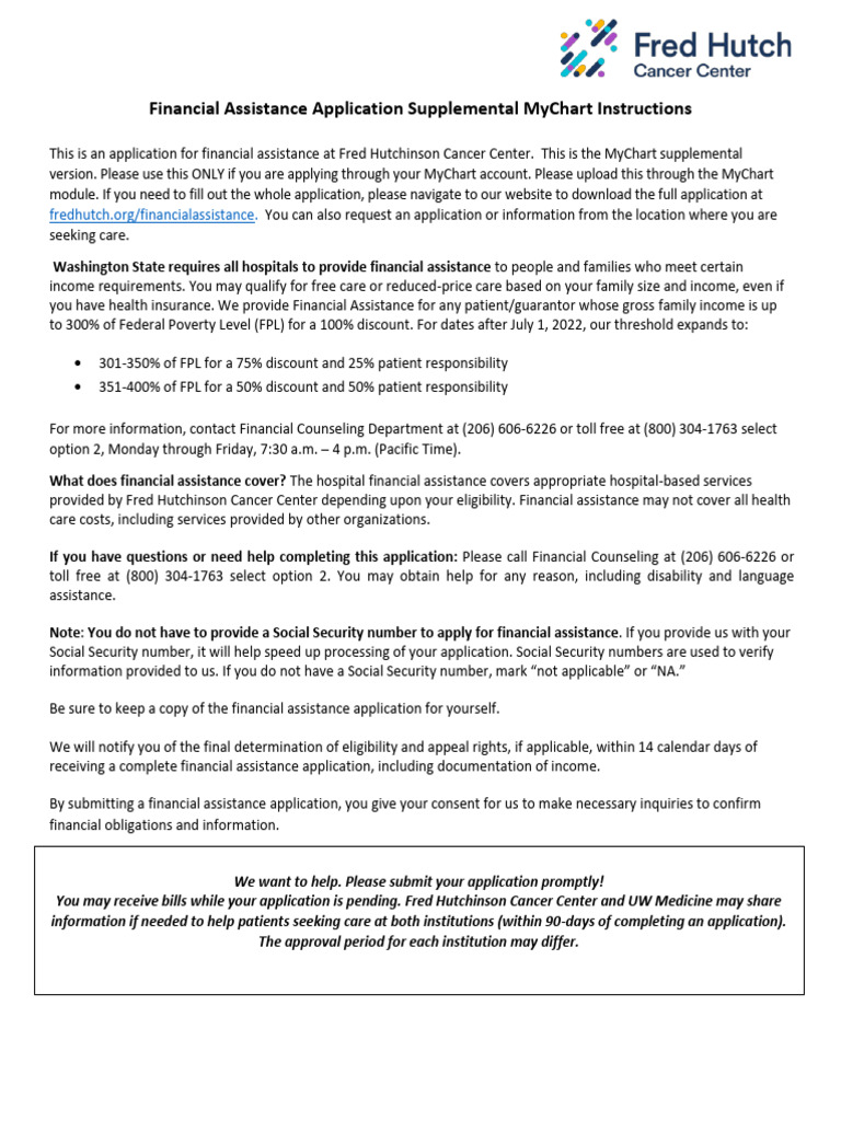 2024 FHCC Mychart Supplemental Financial Assistance Application | PDF | Social Security (United ...