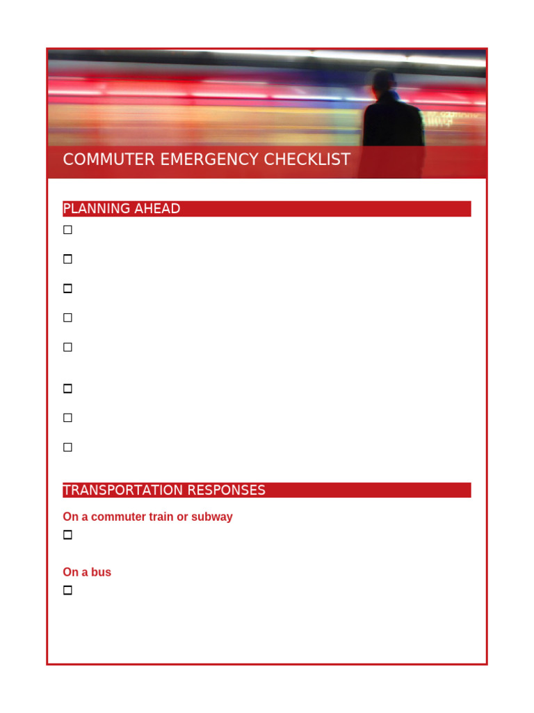 Commuter Emergency Checklist | PDF | Emergency | Emergency Management