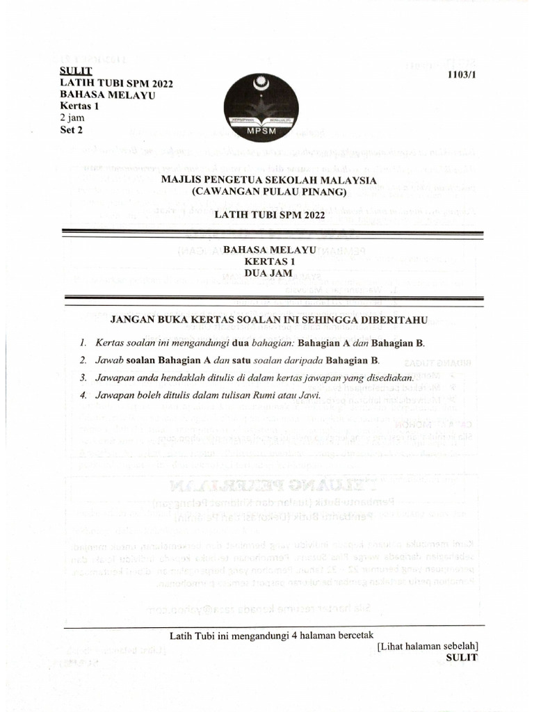 BM 2022 Ppinang k1 Set 2 | PDF