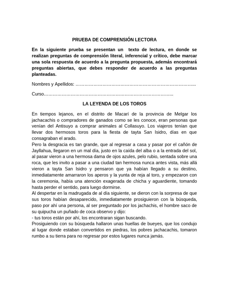 Prueba de Comprensión Lectora Infantil | PDF | Contaminación | Cambio ...