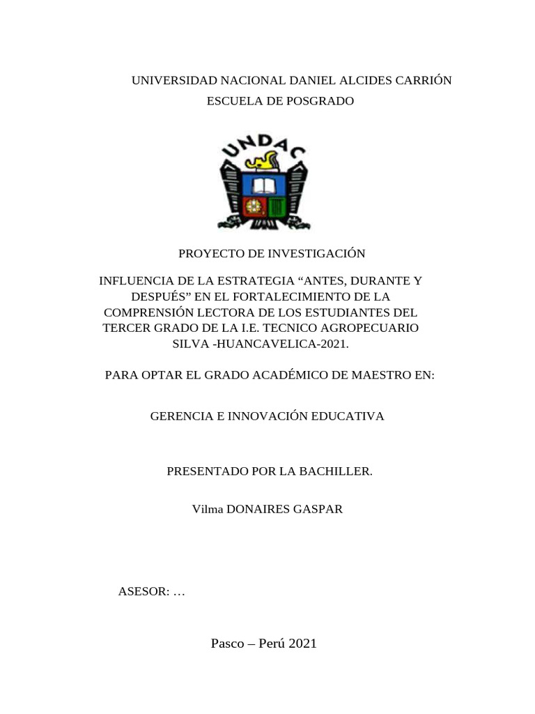 Proyecto Estrategias Comprension Lectora Gaspar Vilma 15-09-21 Enviar ...