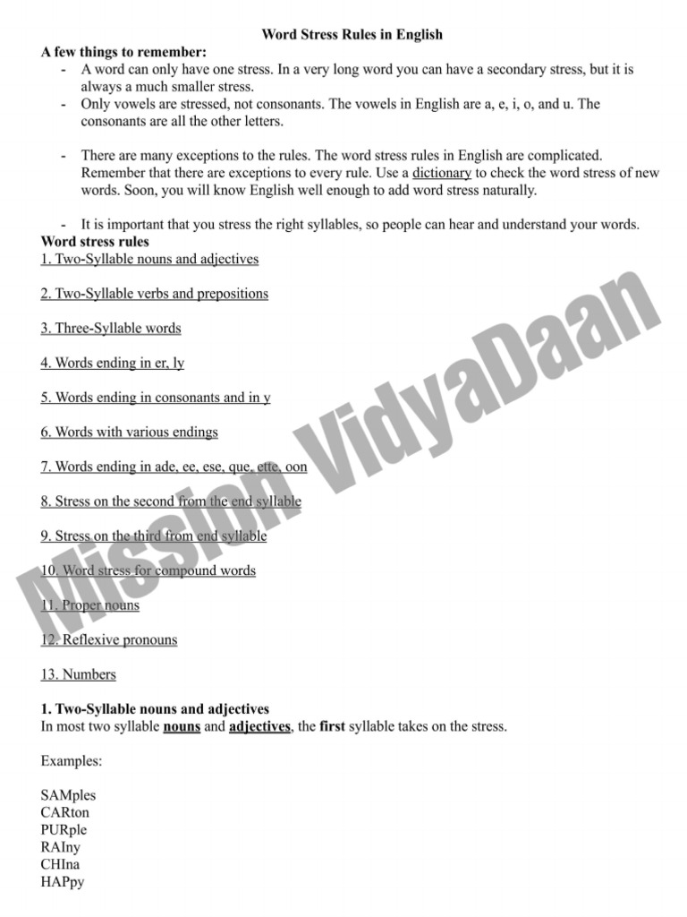 Word Stress Rules English | PDF