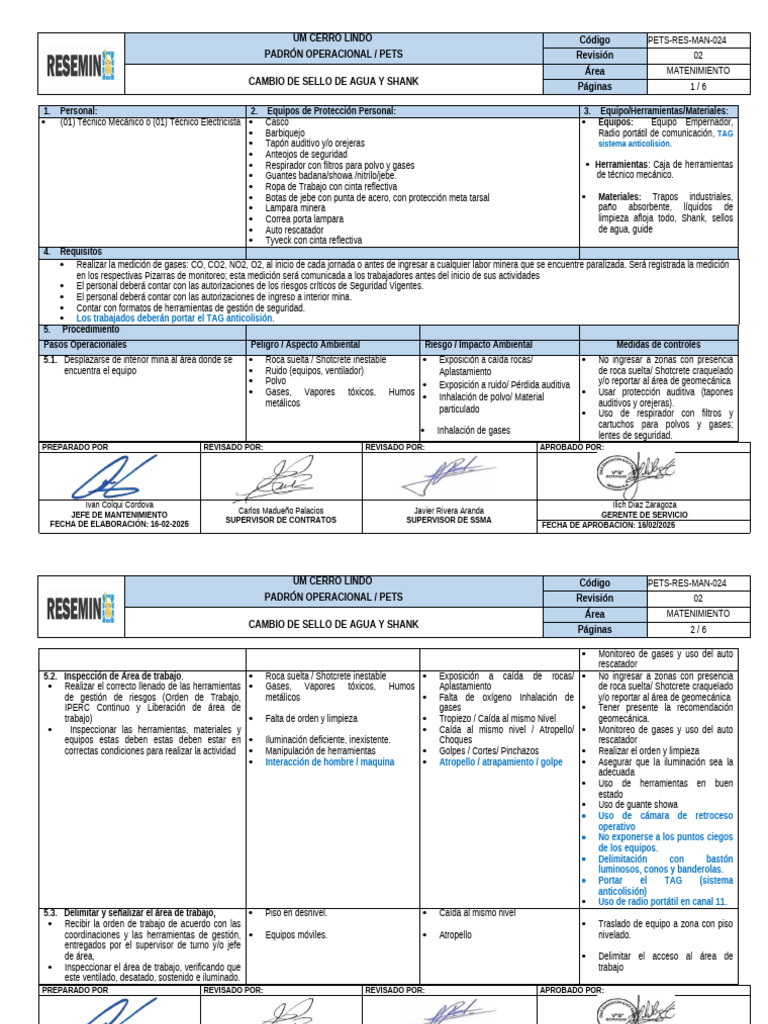 PETS-RES-MAN-024 - Cambio Sello Agua Zhank | PDF