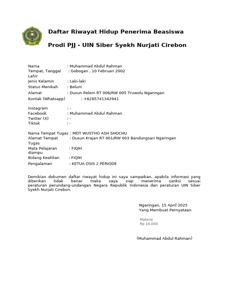 Berkas Abdul Rohman | PDF