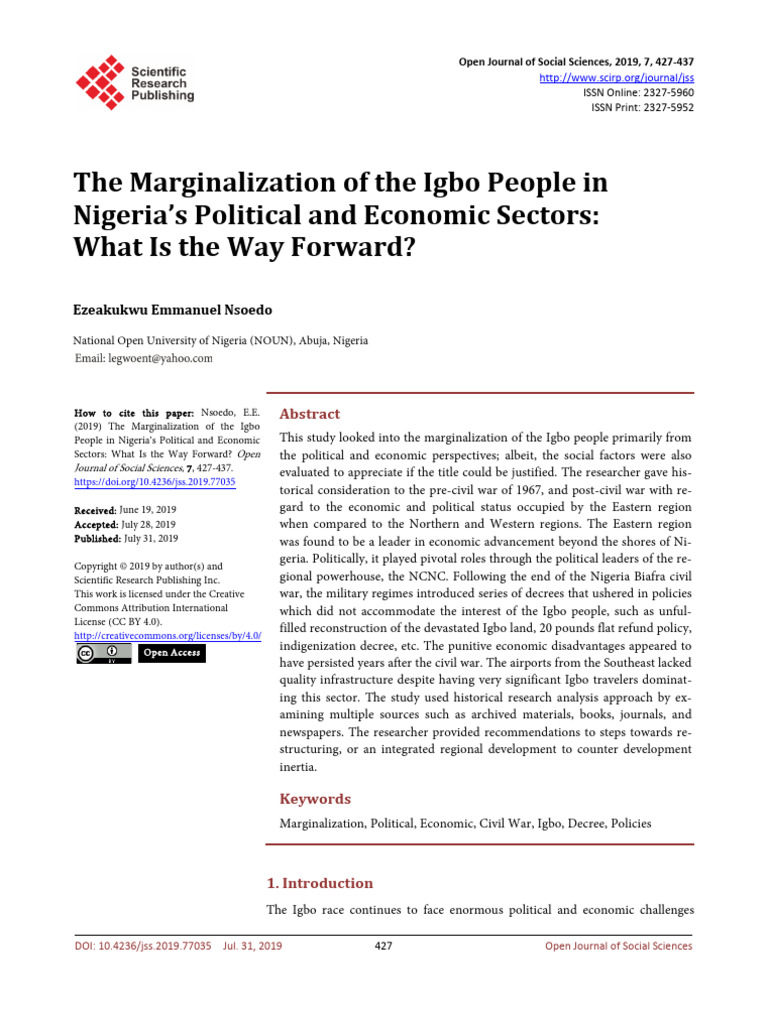 Marginalization of The Igbo People in Nigerias Political and Economic Sectors What Is The Way ...