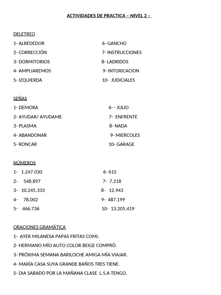 Actividades de Practica Nivel 2 | PDF