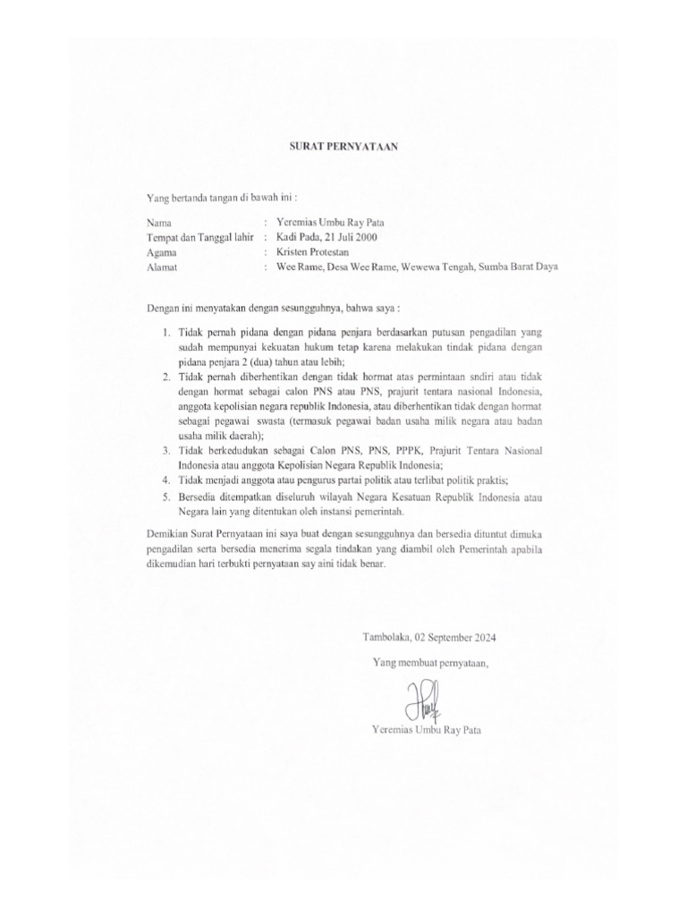 Surat Pernyataan 1 | PDF