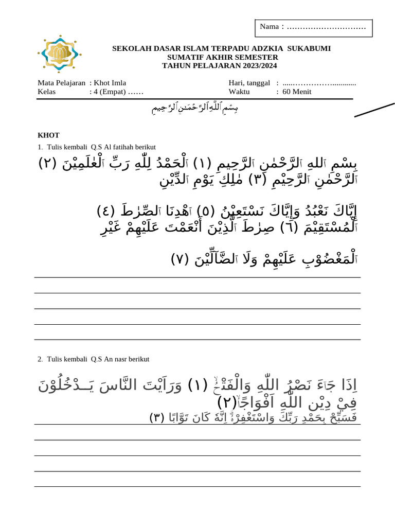 Soal Khot Grade 4 | PDF