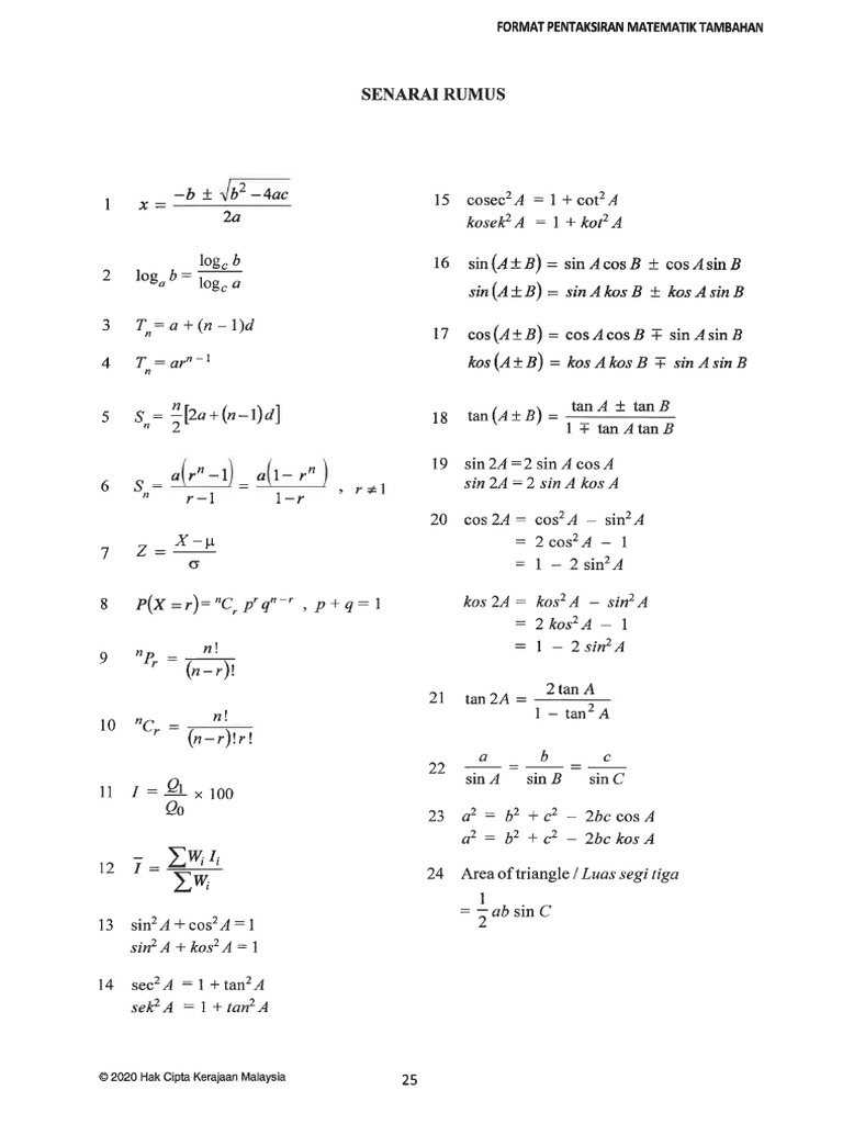 RUMUS MATEMATIK TAMBAHAN | PDF