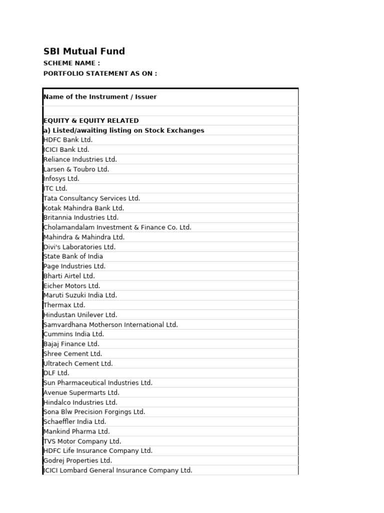 Sbi Blue Chip Fund Monthly Portfolio June 2024 | PDF | Securities ...